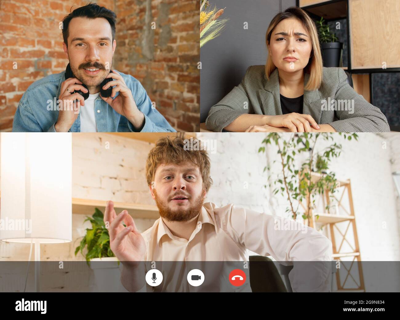 Speaker. Team working by group video call share ideas brainstorming use ...