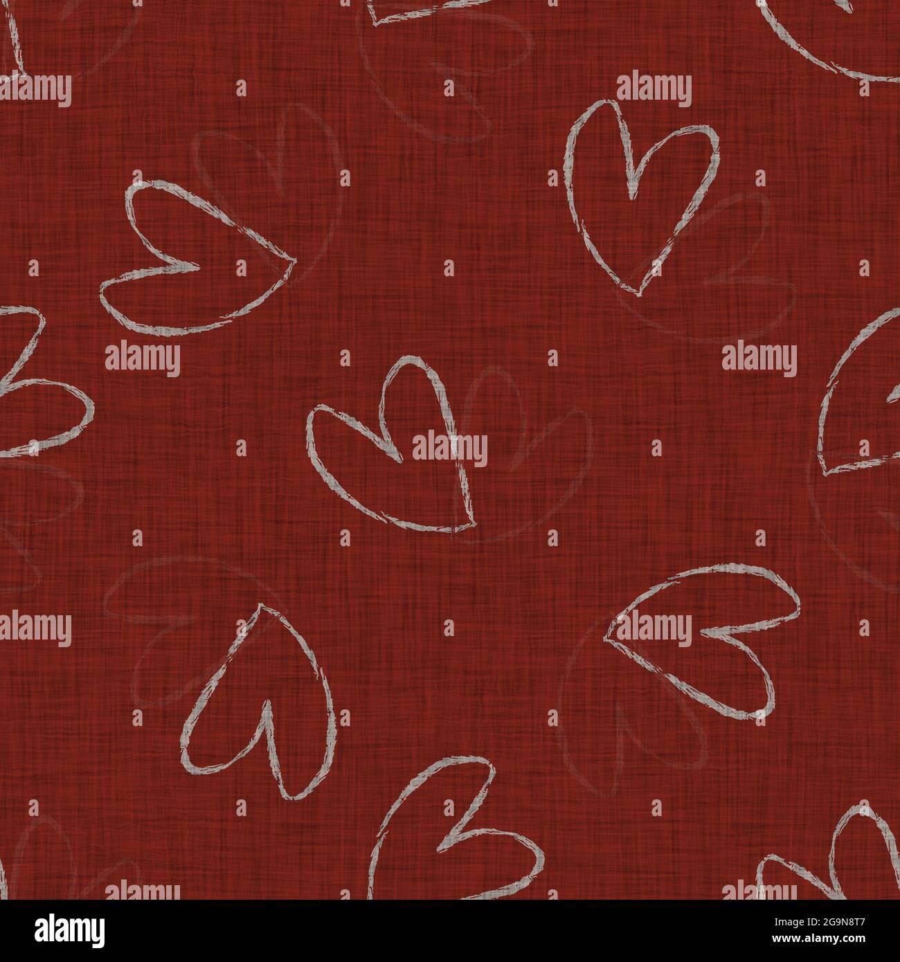 Seamless french red love heart farmhouse linen texture. Two tone maroon ...