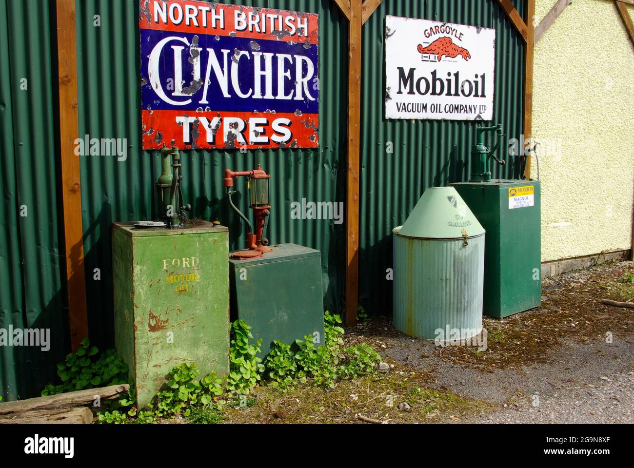 Vintage Containers and Signs at 1950`s Museum, Denbigh, North Wales ...