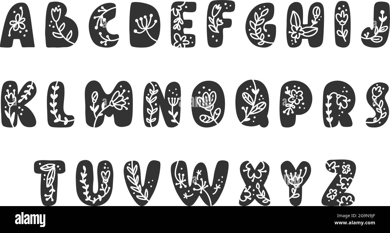 Vintage floral bold Letters alphabet logo spring. Classic abc Summer ...