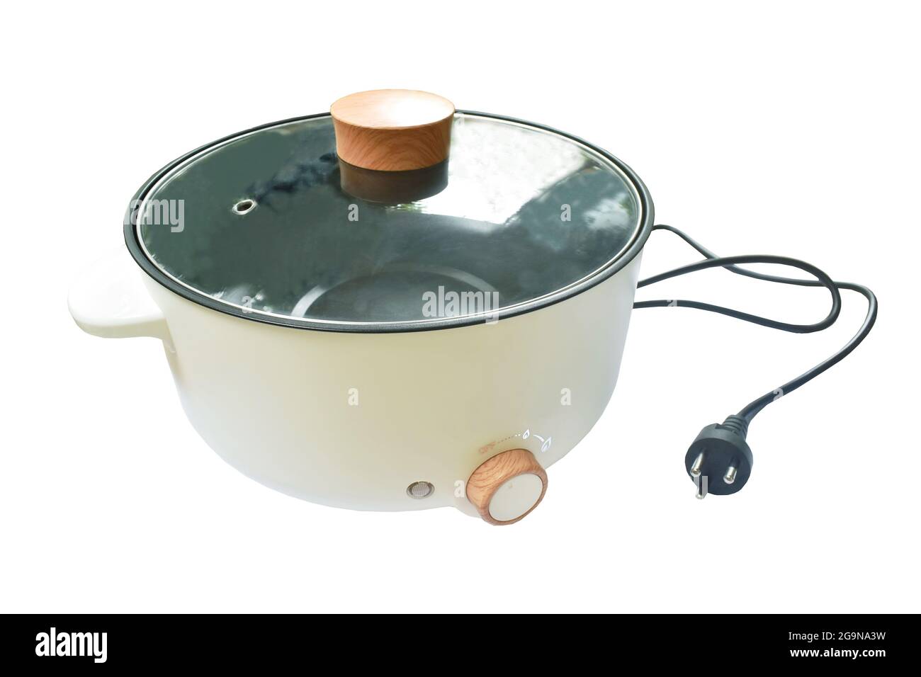 electronic cooking pot for boiled of fried with glass cover on white ...