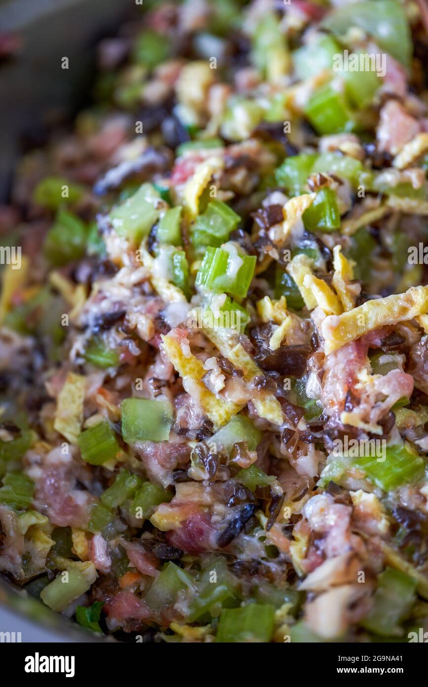 Chinese traditional dumpling stuffing, celery pork and egg stuffing ...