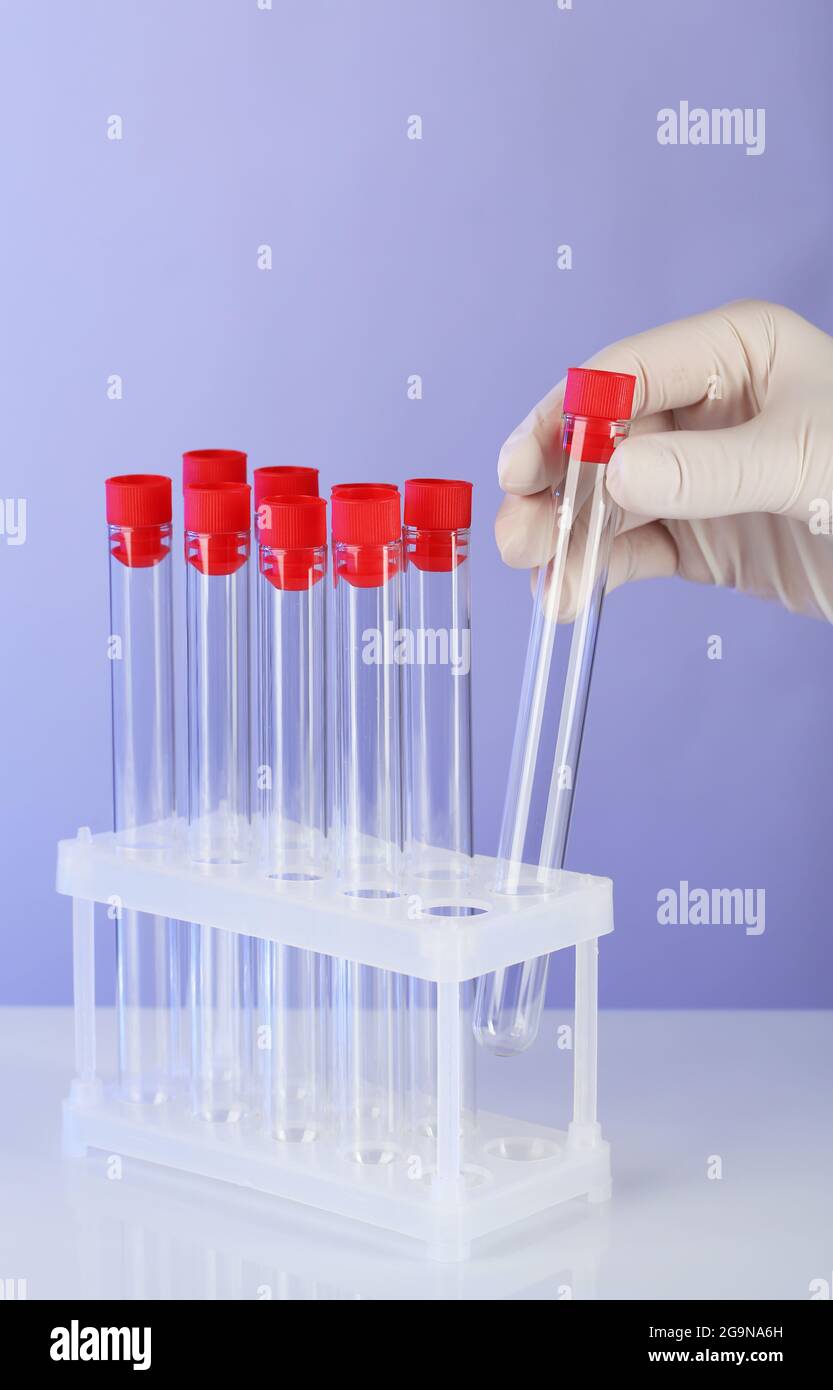 Hand holding test tube on light background Stock Photo - Alamy