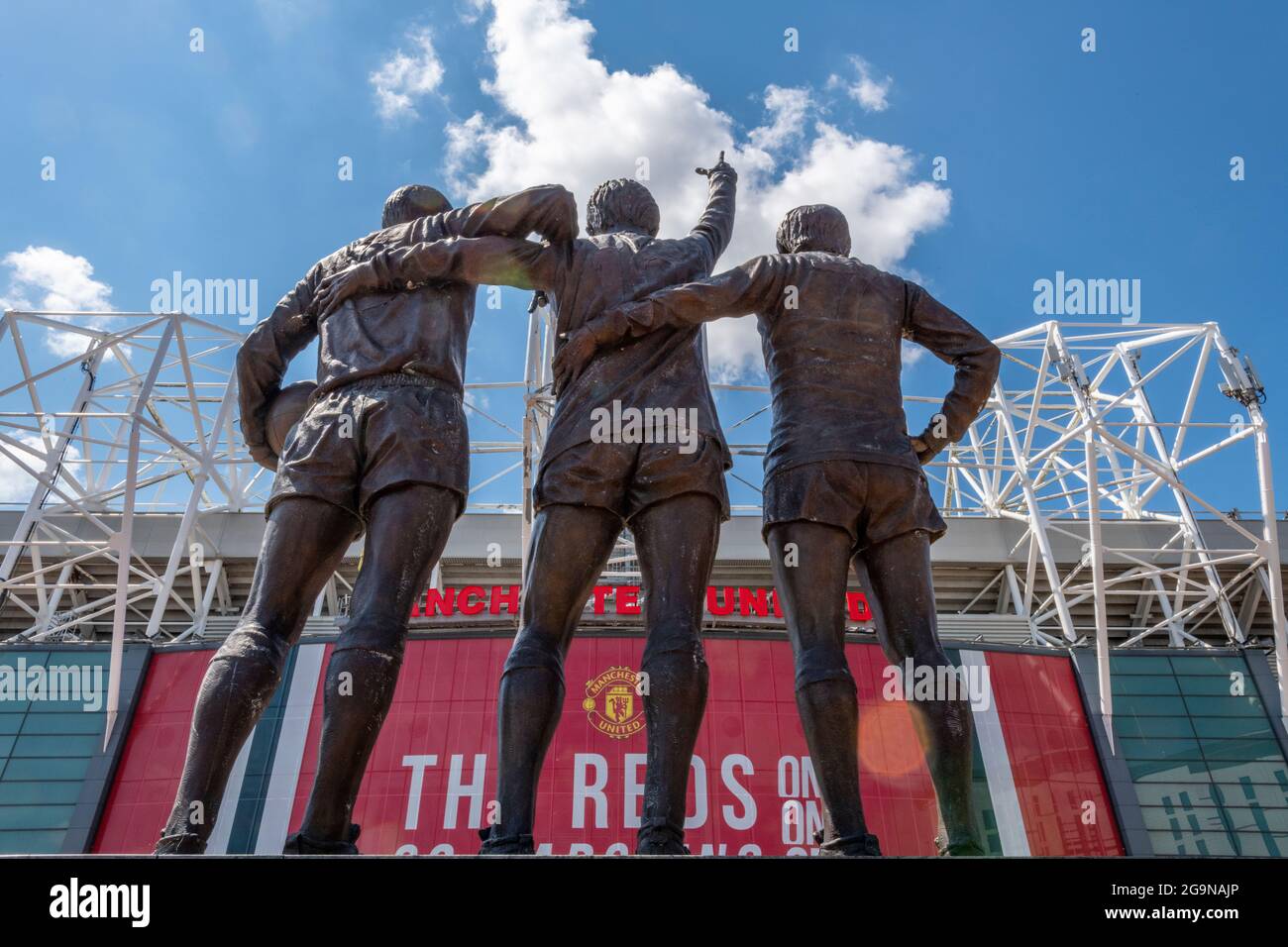 manchester united trilogy bronze statue at the front of the old ...