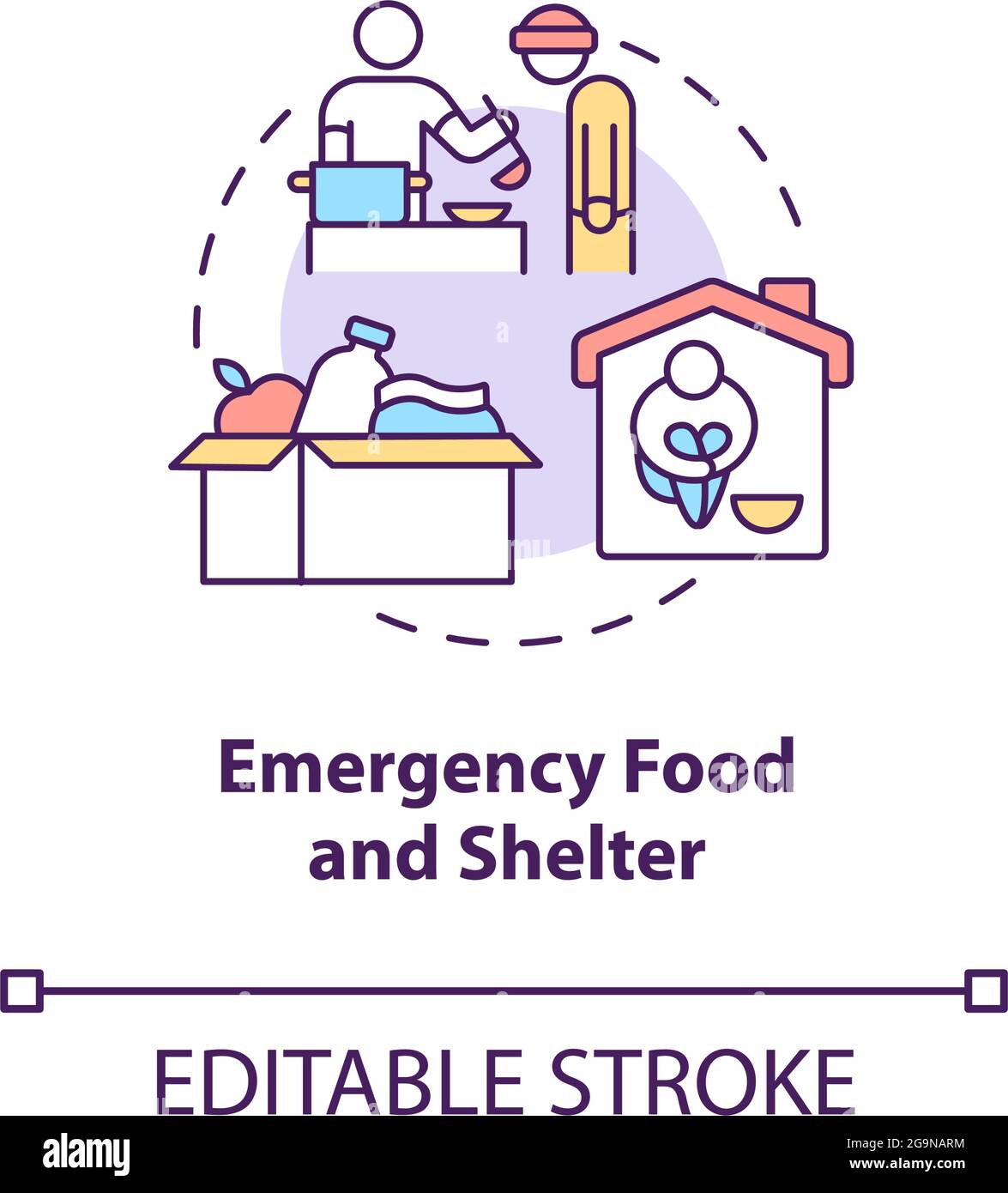 Emergency food and shelter program concept icon Stock Vector Image ...