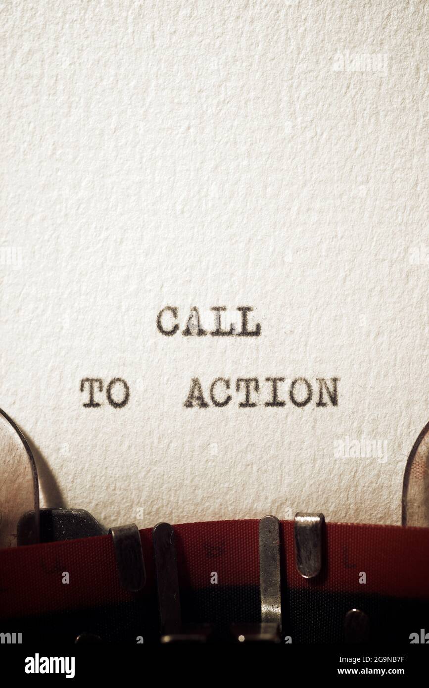 Call to action phrase written with a typewriter Stock Photo - Alamy