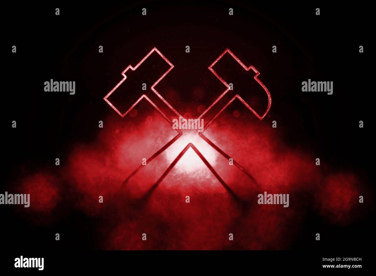 Hammer and pick Symbol, Mining Sign, Blue Symbol Stock Photo - Alamy