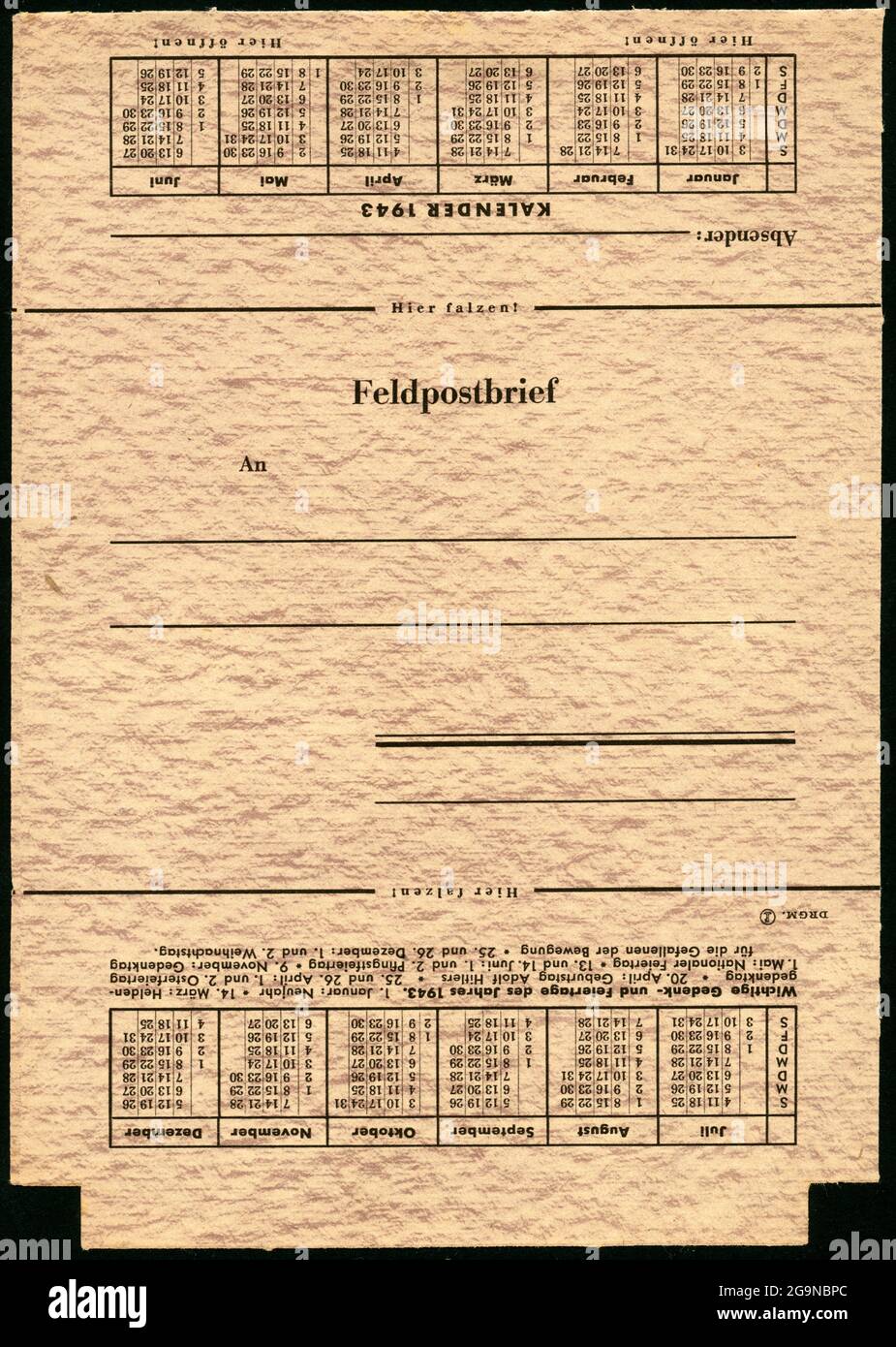 Europe, Germany, WW II, blank form for letters of the forces' postal ...