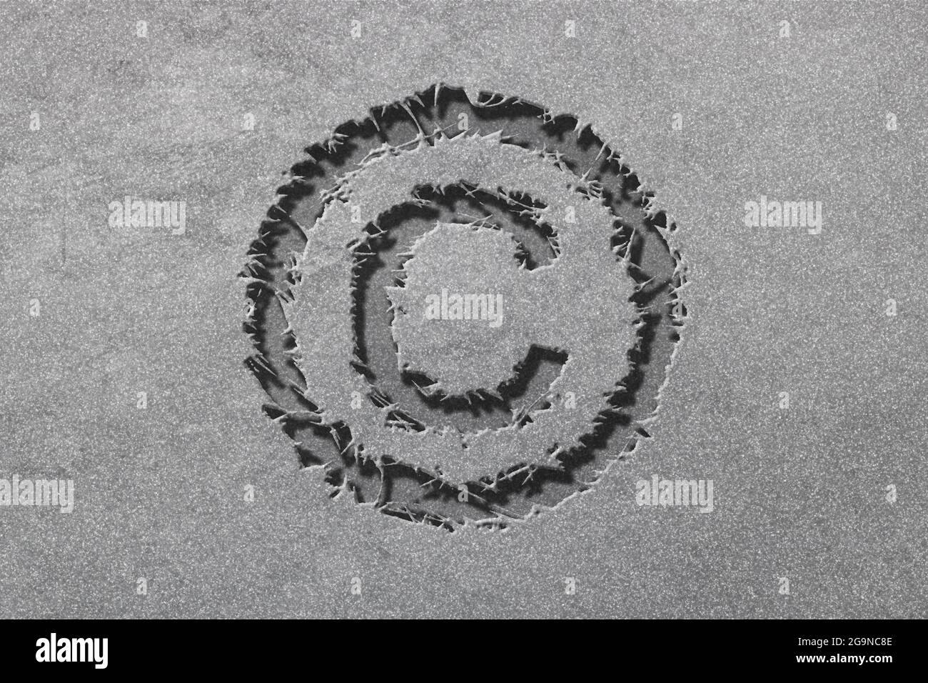 Copyright Symbol, C letter in circle, rugged, silver background Stock ...
