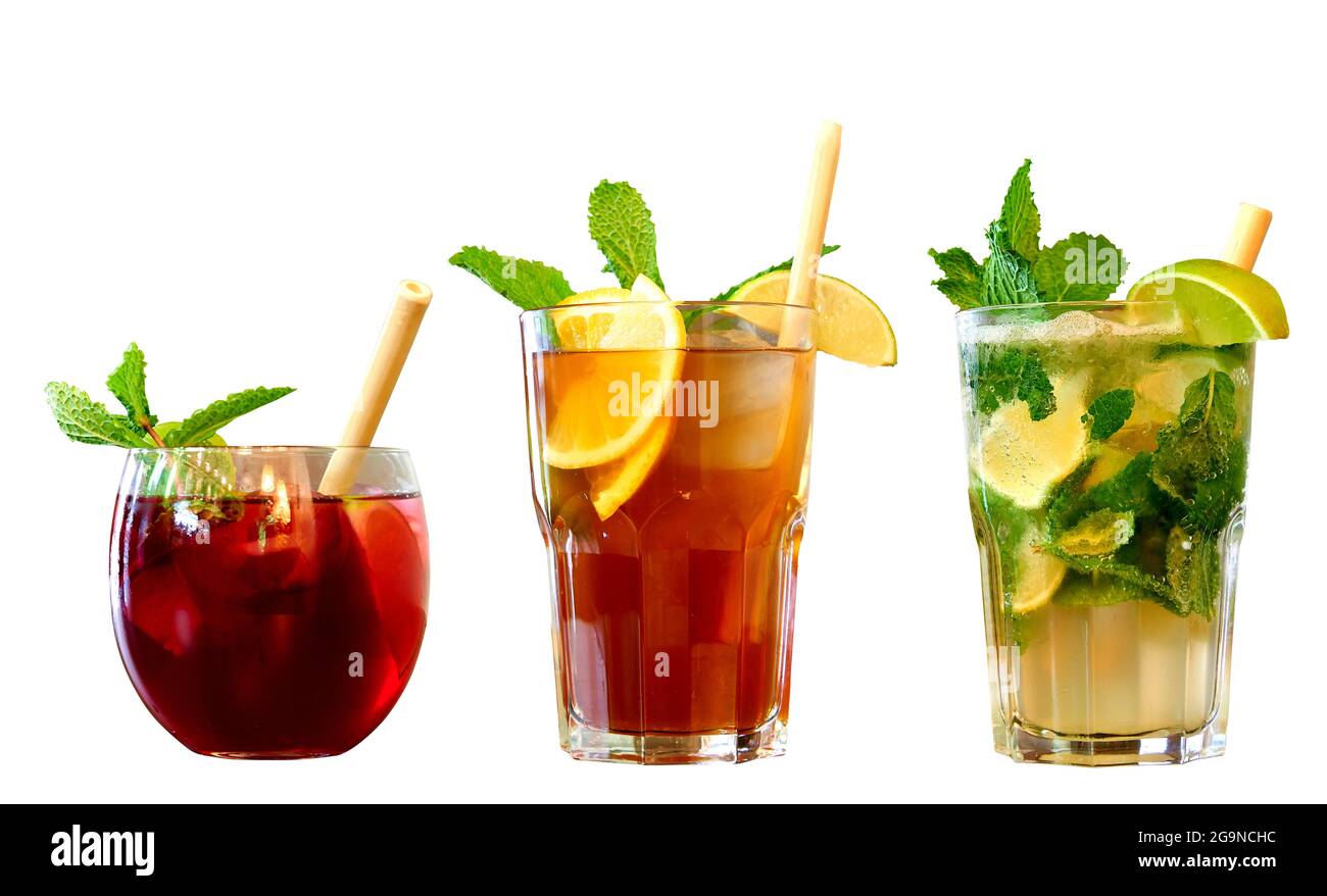 Three different kind of cocktails isolated on white with clipping path ...