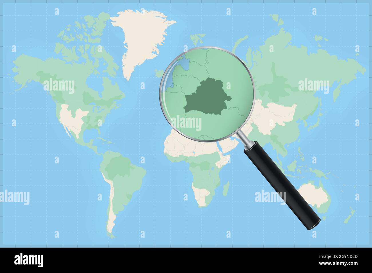 Map of the world with a magnifying glass on a map of Belarus Detailed map of Belarus and ...