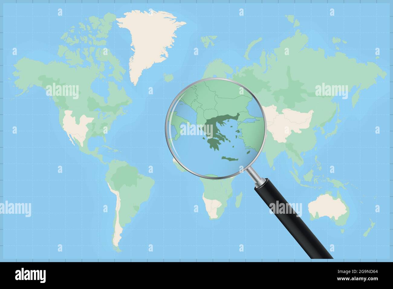 Map of the world with a magnifying glass on a map of Greece Detailed ...