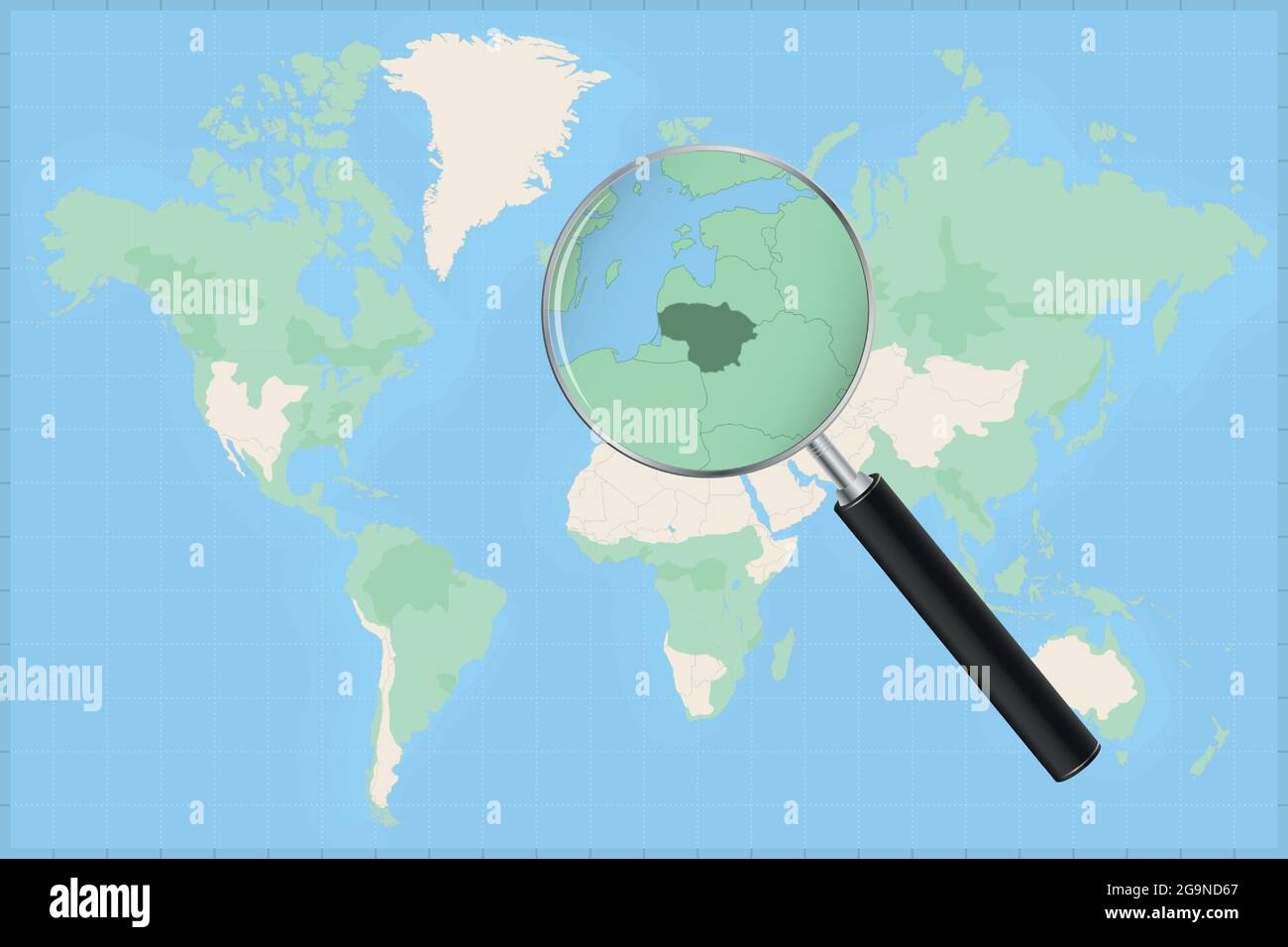Map of the world with a magnifying glass on a map of Lithuania Detailed ...