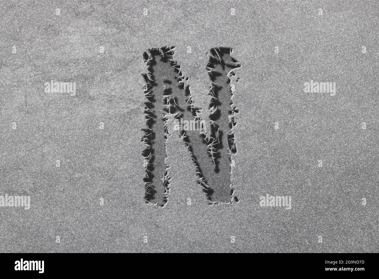 Nu sign. Nu letter, Greek alphabet Symbol, rugged, silver background ...