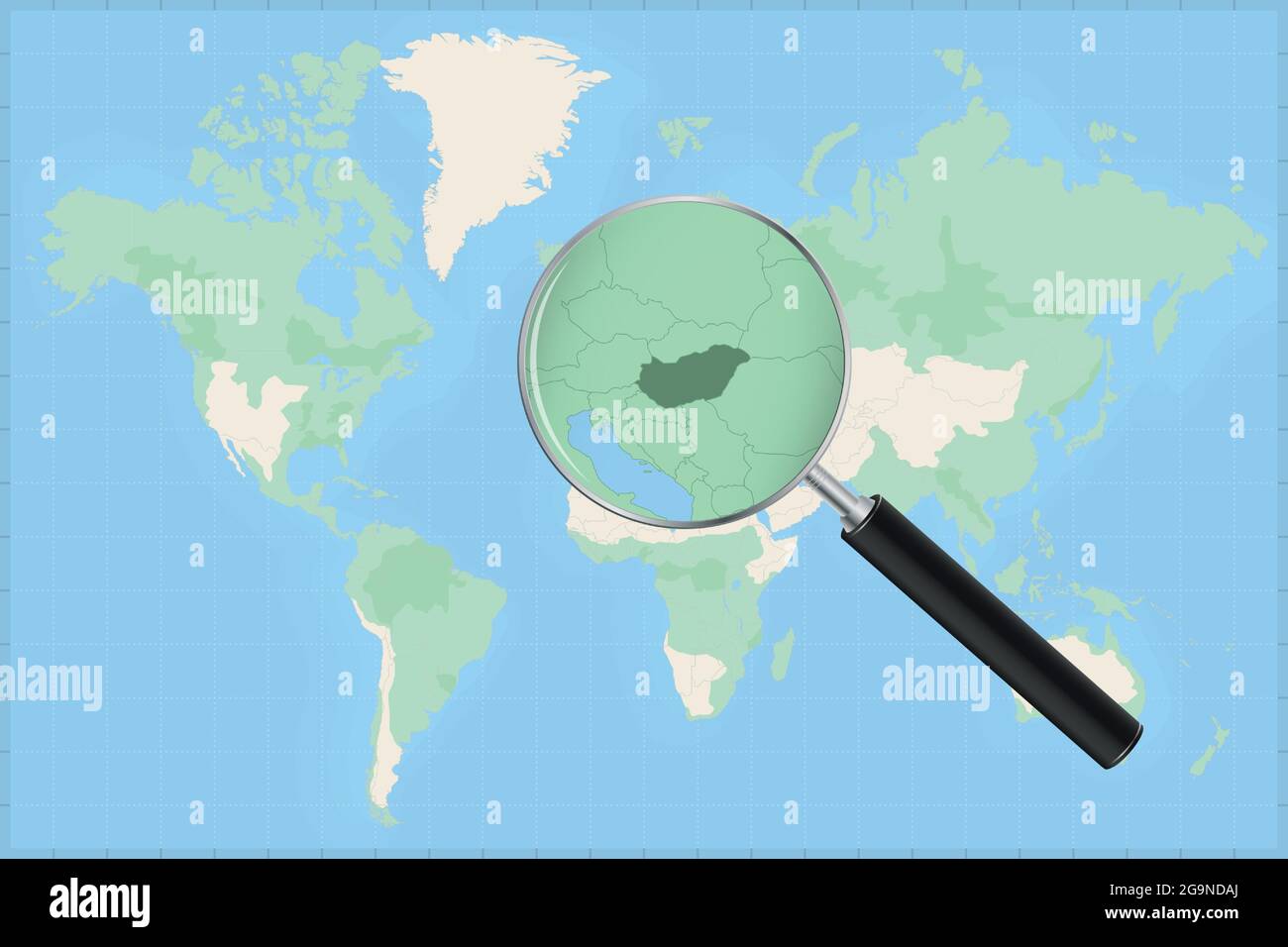 Map of the world with a magnifying glass on a map of Hungary Detailed map of Hungary and ...