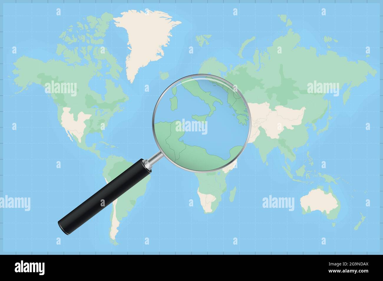 Map of the world with a magnifying glass on a map of Malta Detailed map ...