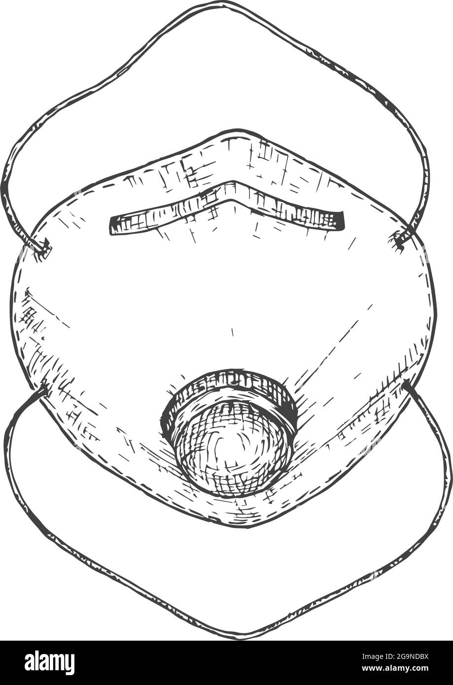 Hand Drawn Face Respirator Mask with Vent Vector Illustration. Virus ...