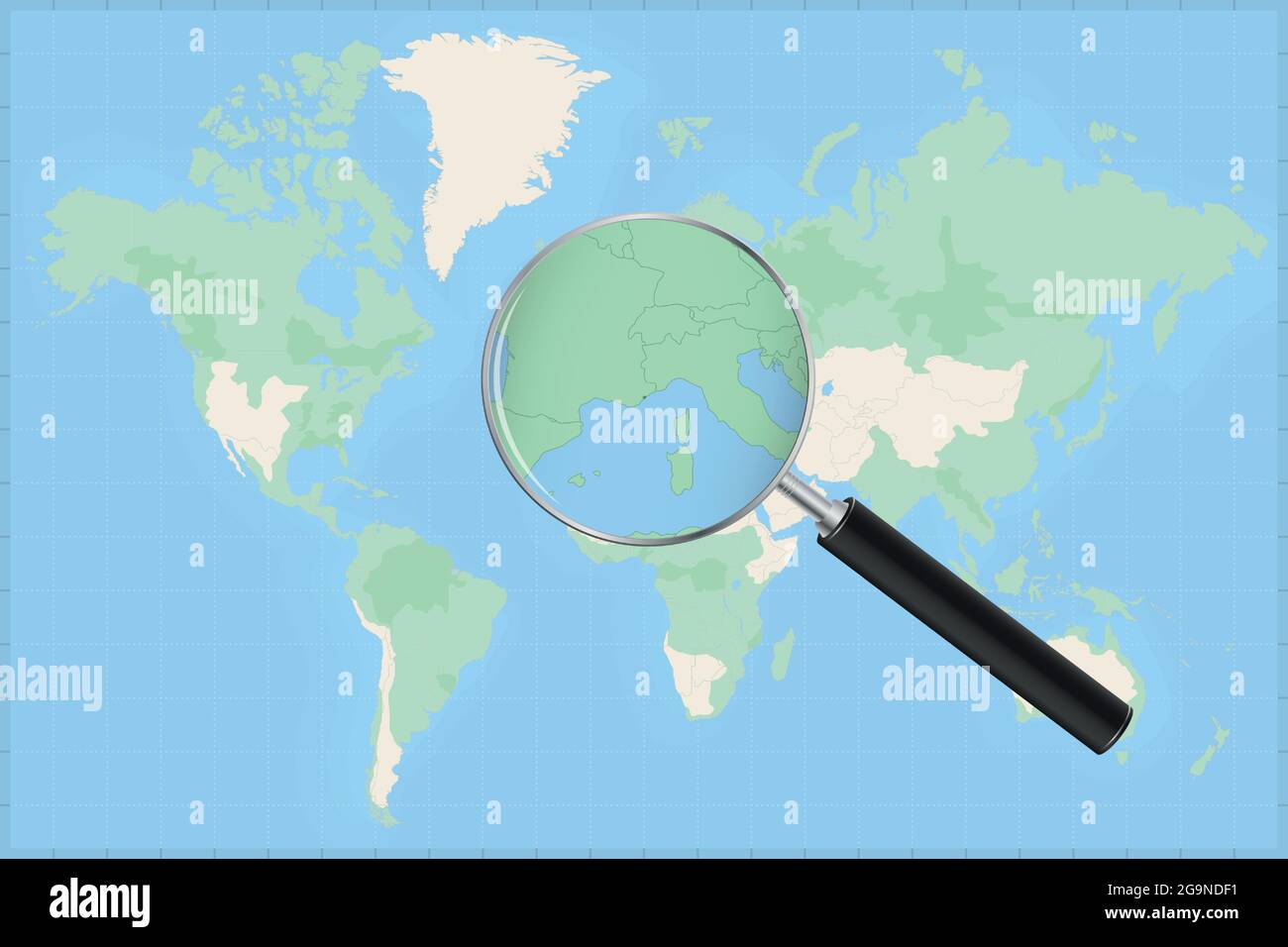 Map of the world with a magnifying glass on a map of Monaco Detailed map of Monaco and ...