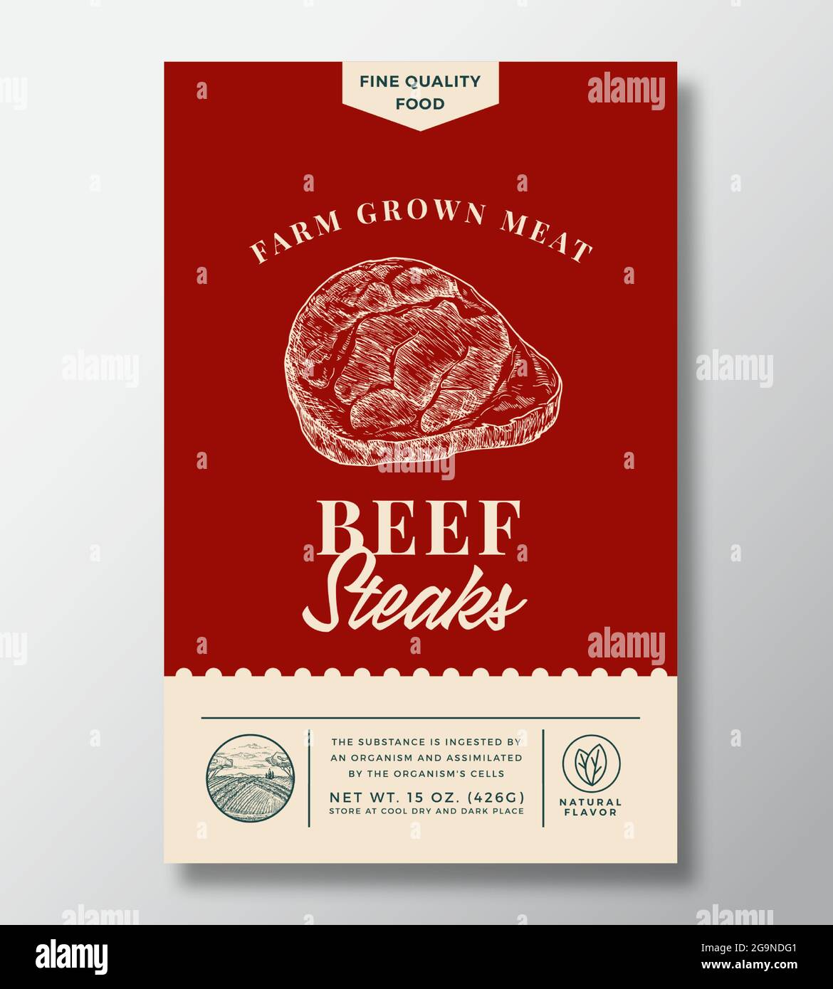 Farm Grown Beef Steak Abstract Vector Packaging Design or Label. Modern ...