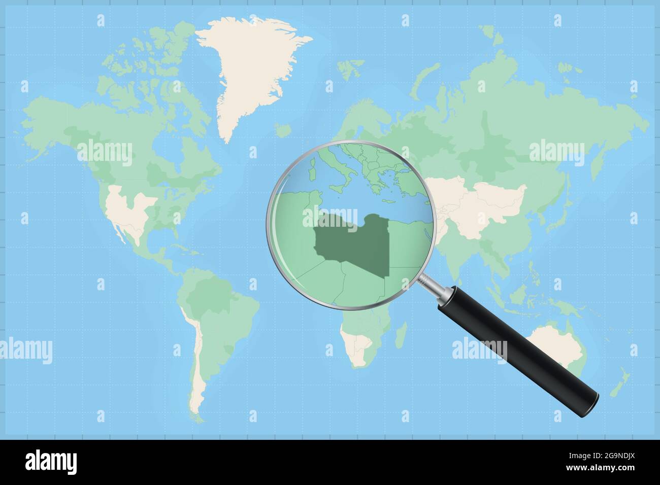 Map of the world with a magnifying glass on a map of Libya Detailed map ...