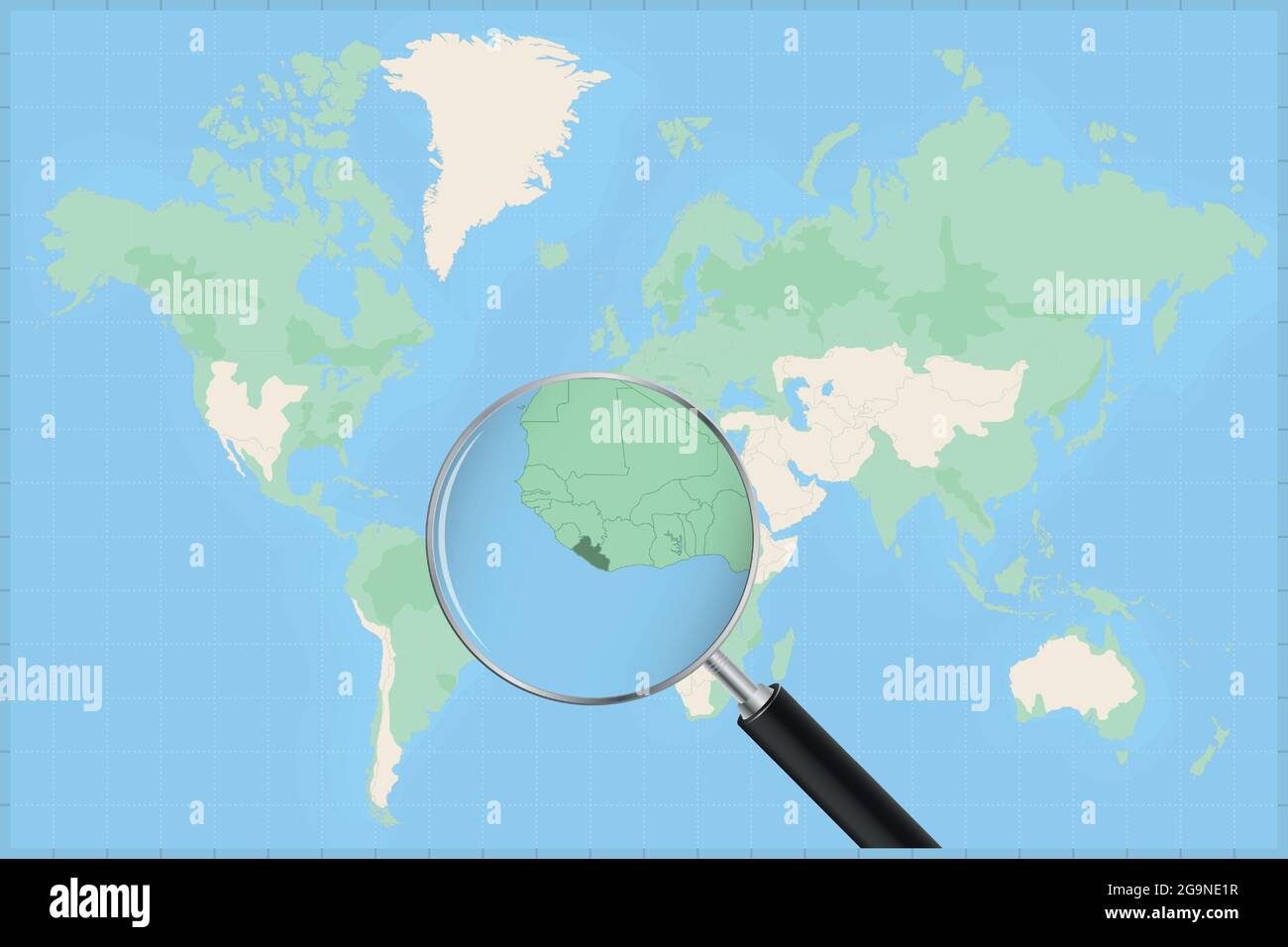 Map of the world with a magnifying glass on a map of Liberia Detailed ...