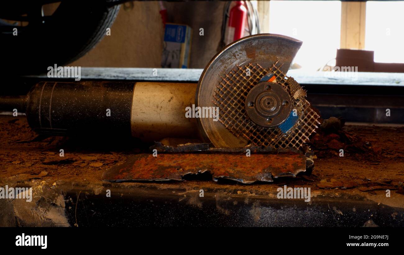 A Close Up of an Angle Grinder With a Damaged Cutting Wheel Stock Photo ...