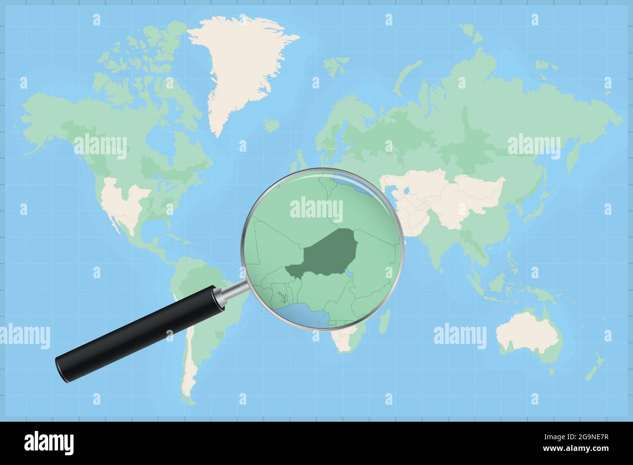 Map of the world with a magnifying glass on a map of Niger Detailed map ...