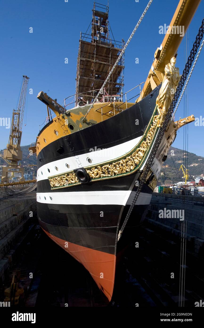 School ship Amerigo Vespucci, Naval Shipyard of the Italian Navy, La ...
