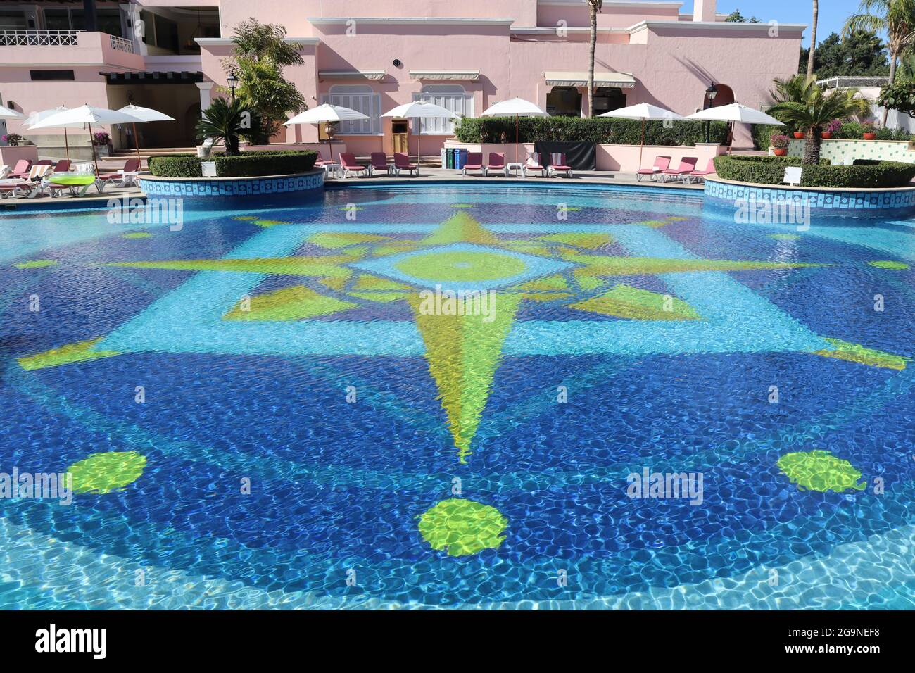 Closeup shot of decorative tile pool of a luxury resort in Los Cabos in ...