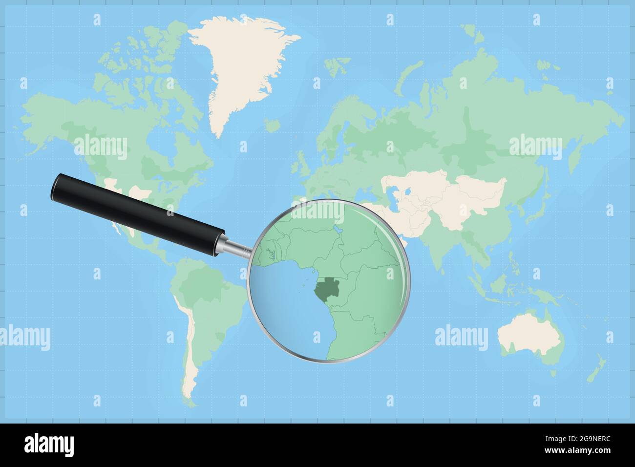 Map of the world with a magnifying glass on a map of Gabon Detailed map ...