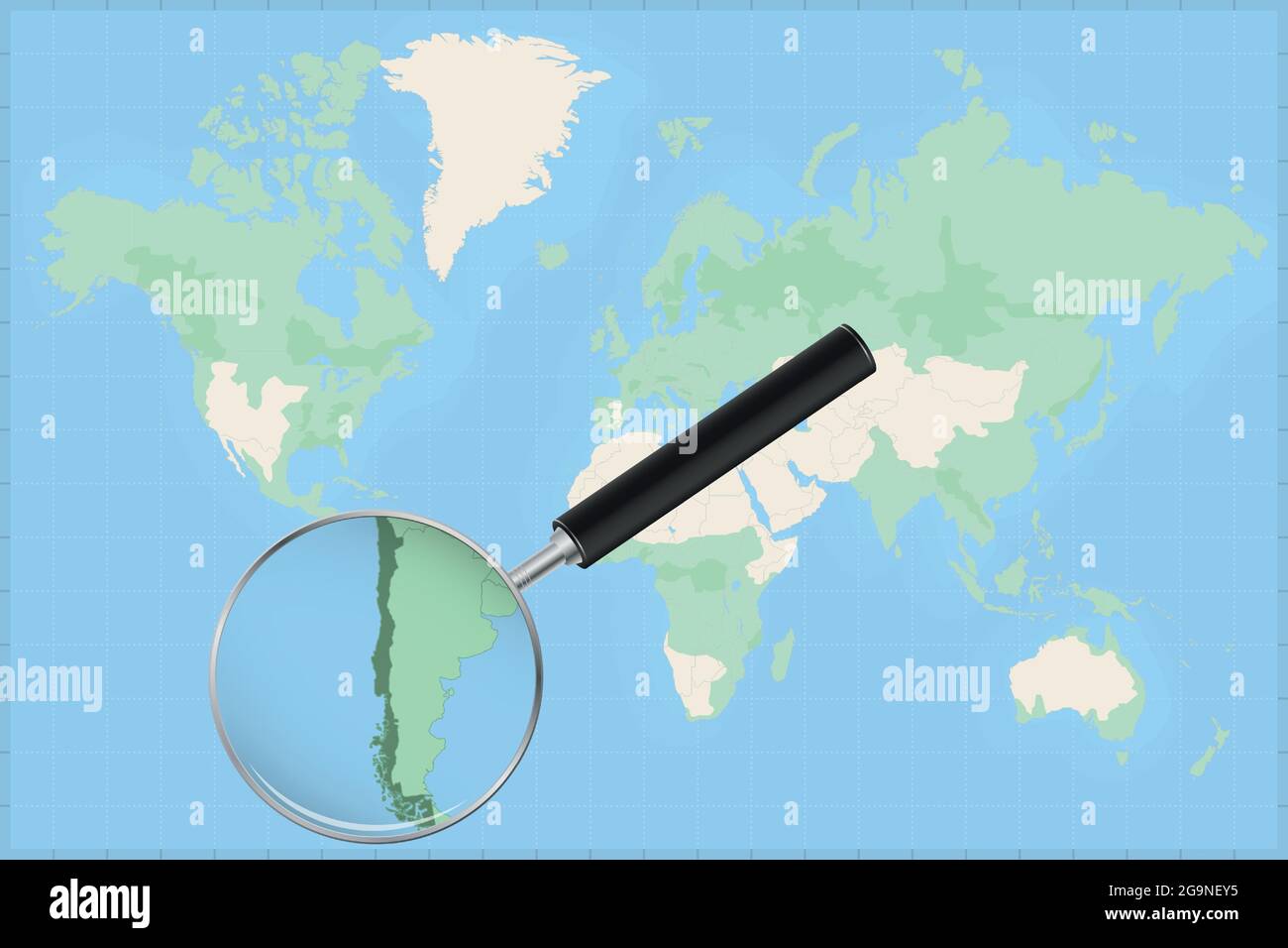 Map of the world with a magnifying glass on a map of Chile Detailed map ...