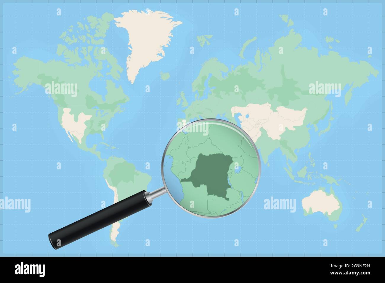 Map of the world with a magnifying glass on a map of DR Congo Detailed ...