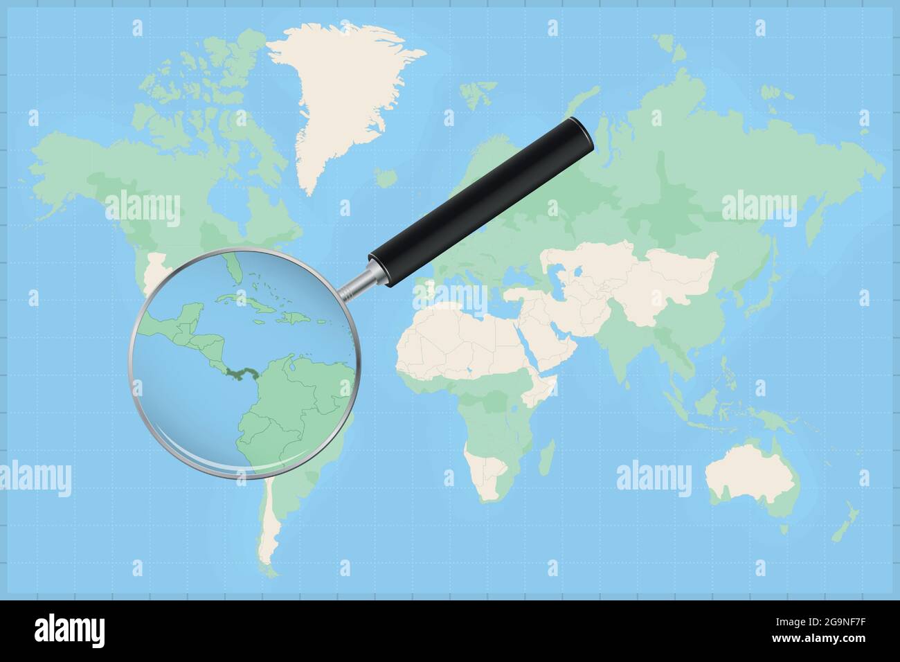 Map of the world with a magnifying glass on a map of Panama Detailed map of Panama and ...