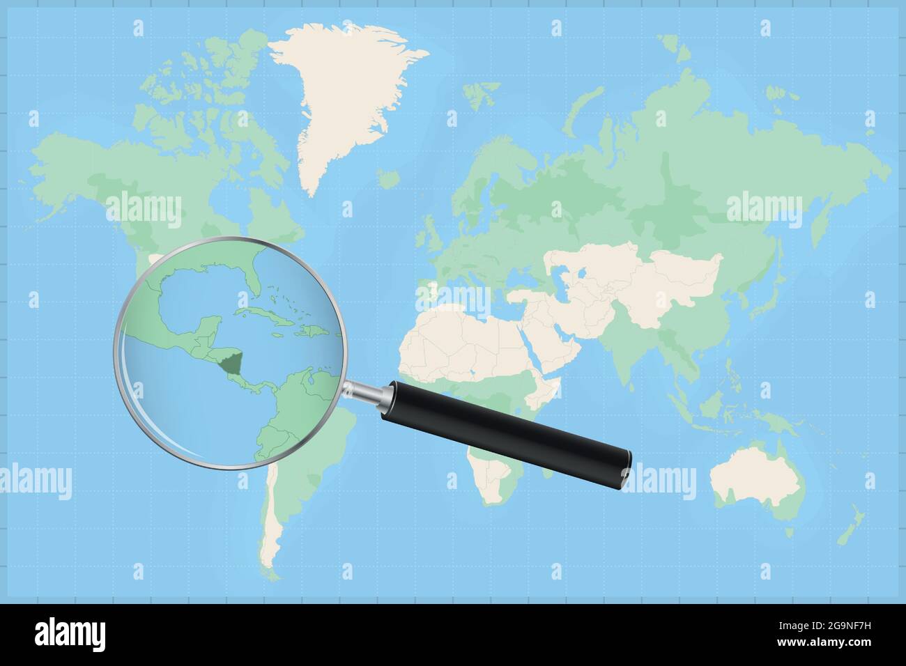 Map of the world with a magnifying glass on a map of Nicaragua Detailed map of Nicaragua and ...