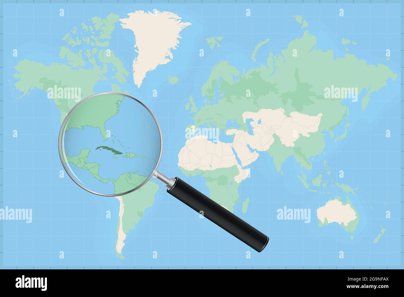 Map of the world with a magnifying glass on a map of Cuba Detailed map ...