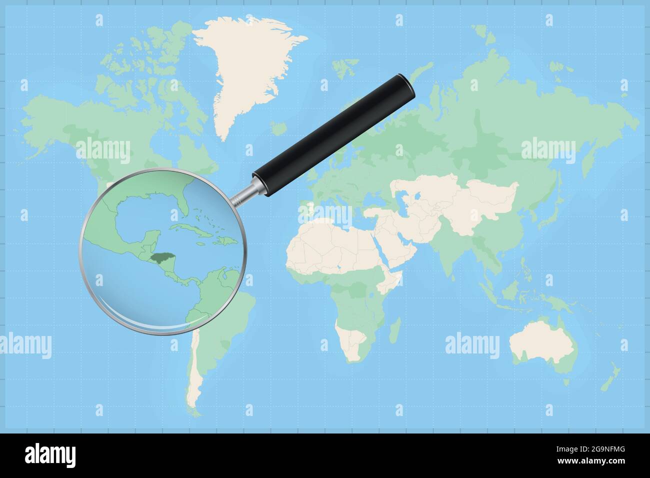 Map of the world with a magnifying glass on a map of Honduras Detailed ...