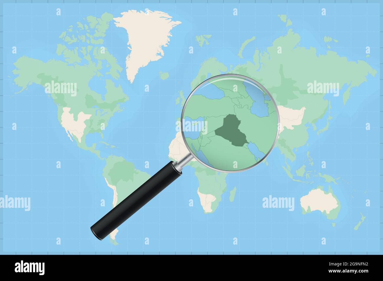 Map of the world with a magnifying glass on a map of Iraq Detailed map ...