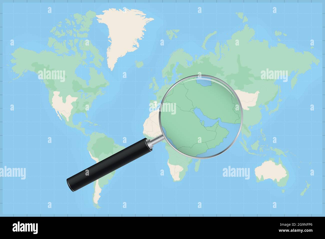 Map of the world with a magnifying glass on a map of Bahrain Detailed ...