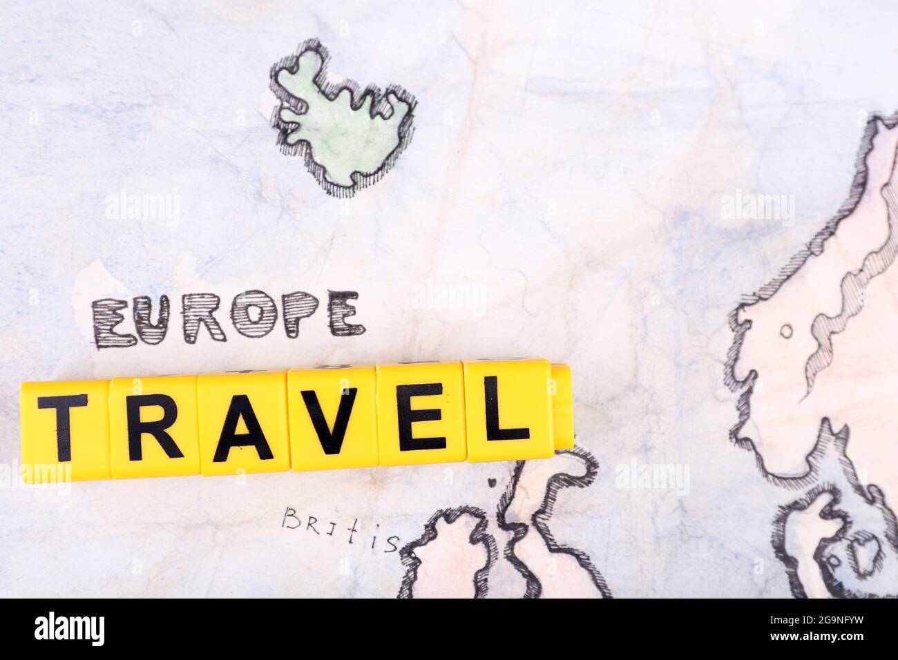 Word Travel on world map background Stock Photo - Alamy