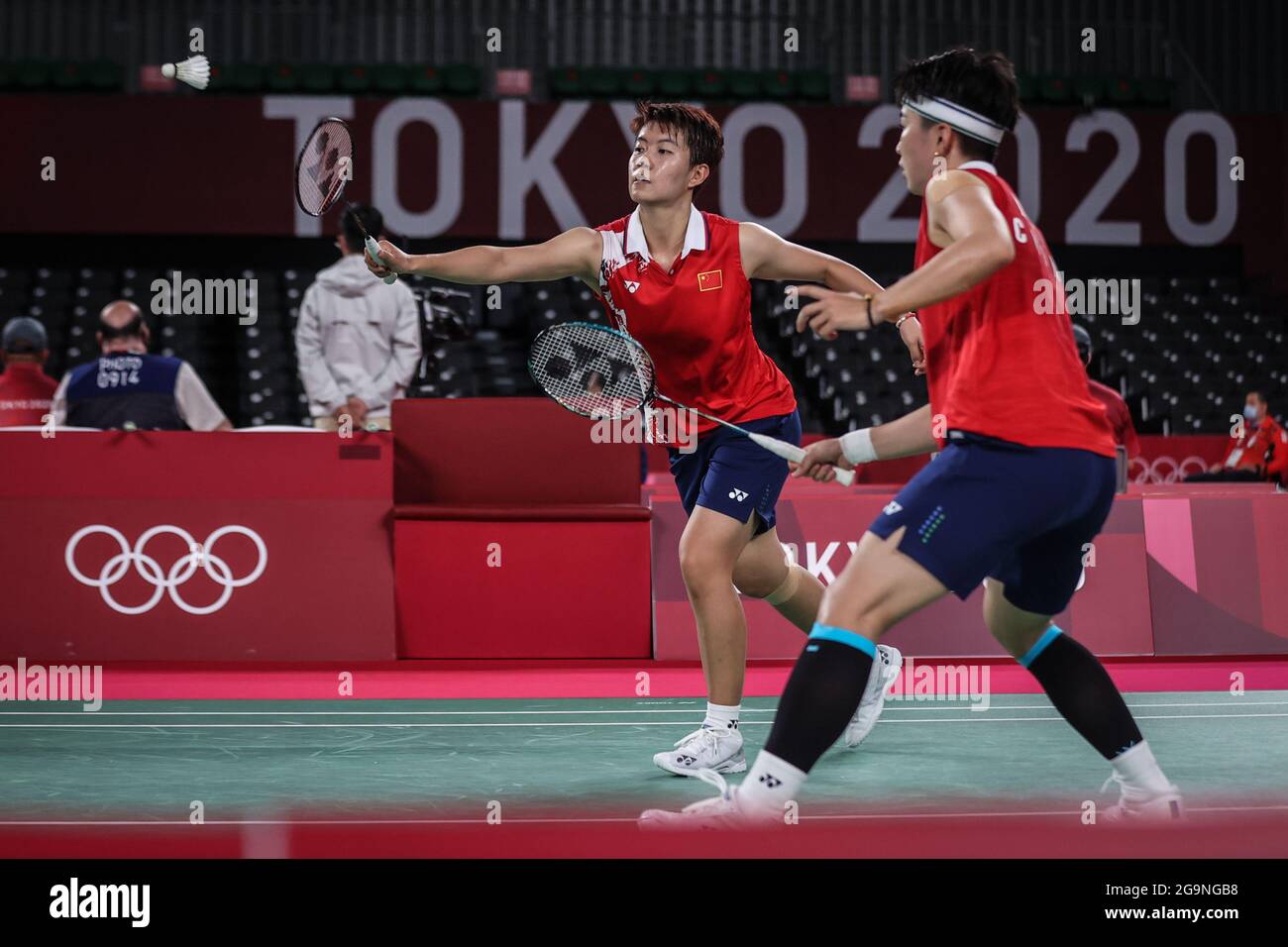 Tokyo, Japan. 27th July, 2021. Du Yue(L) /Li Yinhui of China compete ...