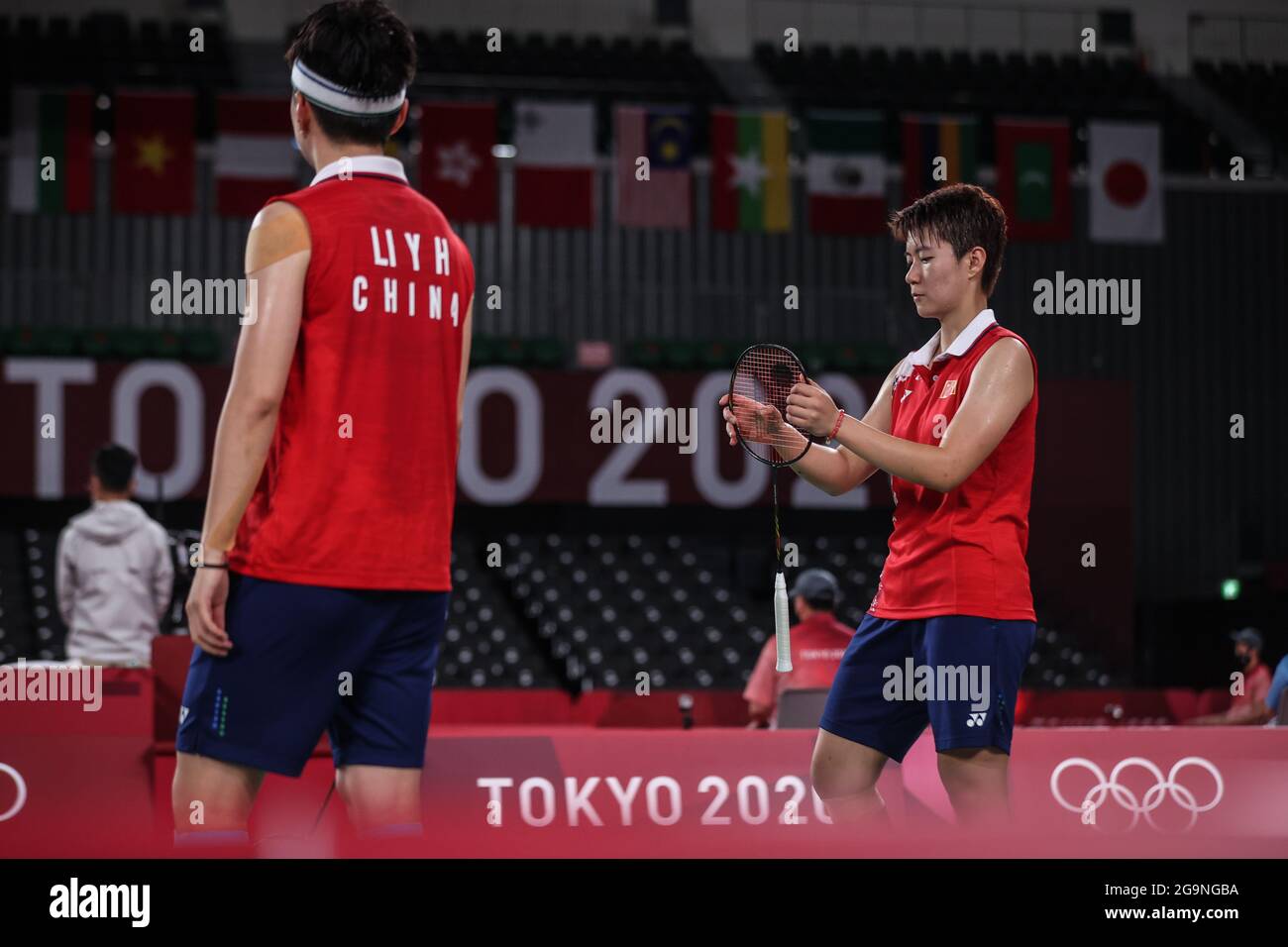 Tokyo, Japan. 27th July, 2021. Du Yue(R) /Li Yinhui of China compete ...