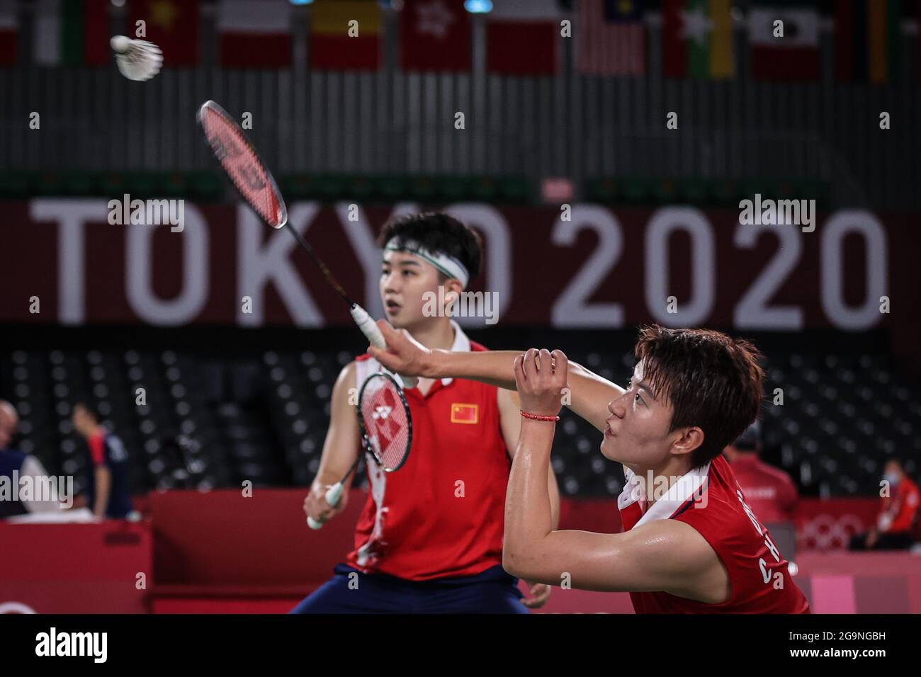 Tokyo, Japan. 27th July, 2021. Du Yue(R) /Li Yinhui of China compete ...