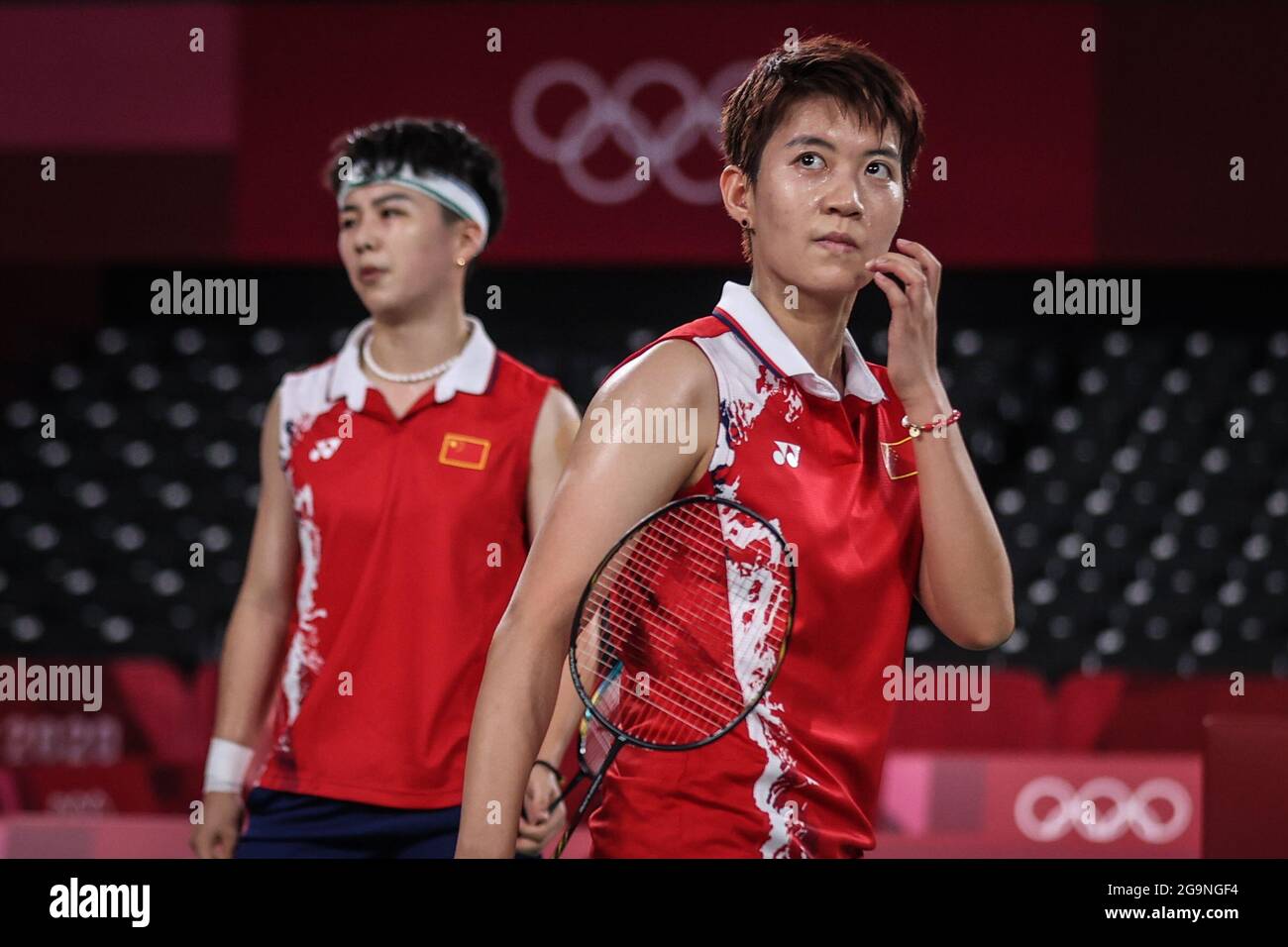 Tokyo, Japan. 27th July, 2021. Du Yue(R) /Li Yinhui of China compete ...