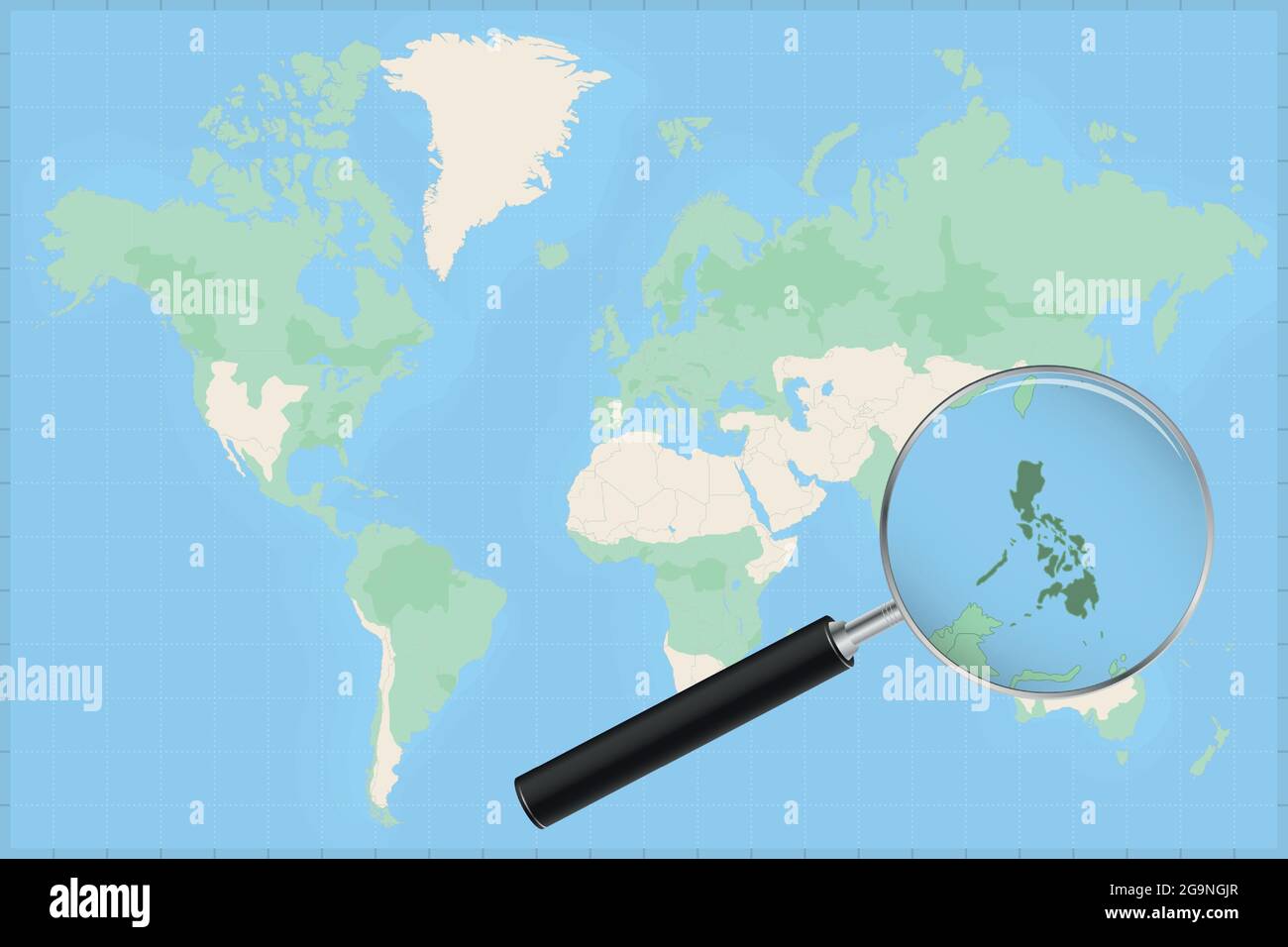 Map of the world with a magnifying glass on a map of Philippines ...