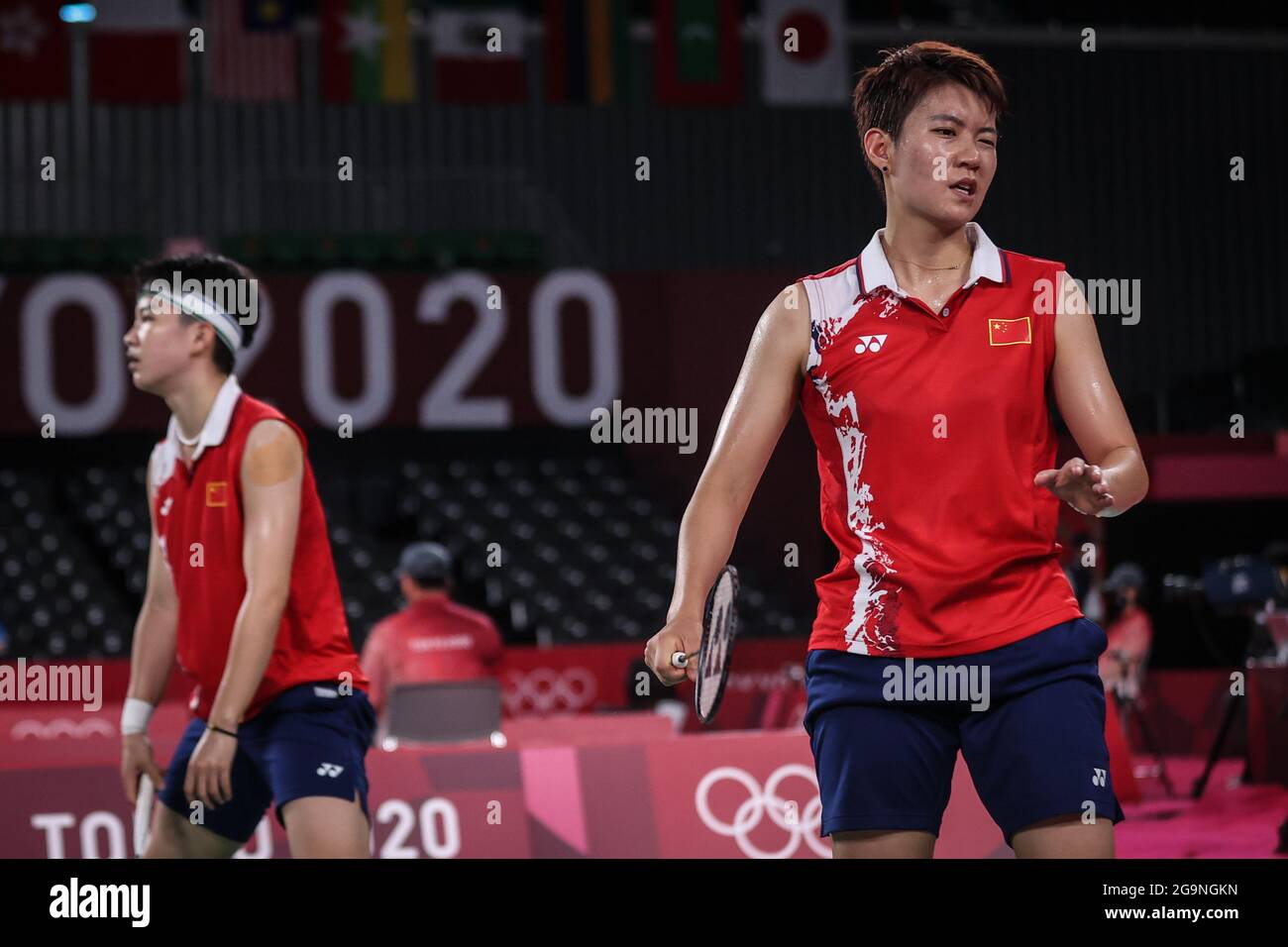 Tokyo, Japan. 27th July, 2021. Du Yue(R) /Li Yinhui of China compete ...