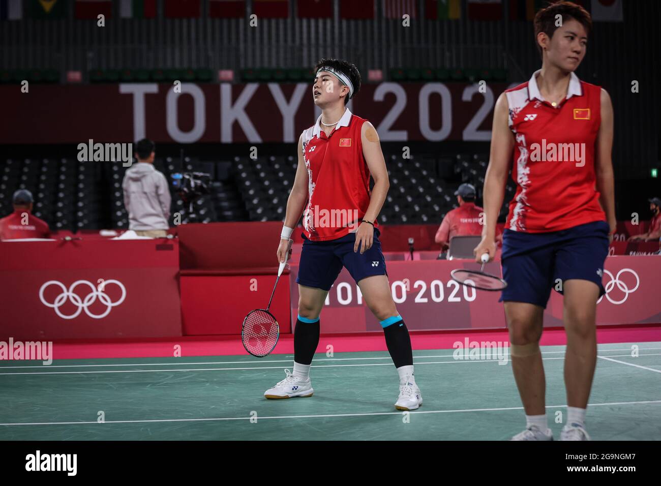 Tokyo, Japan. 27th July, 2021. Du Yue(R) /Li Yinhui of China compete ...