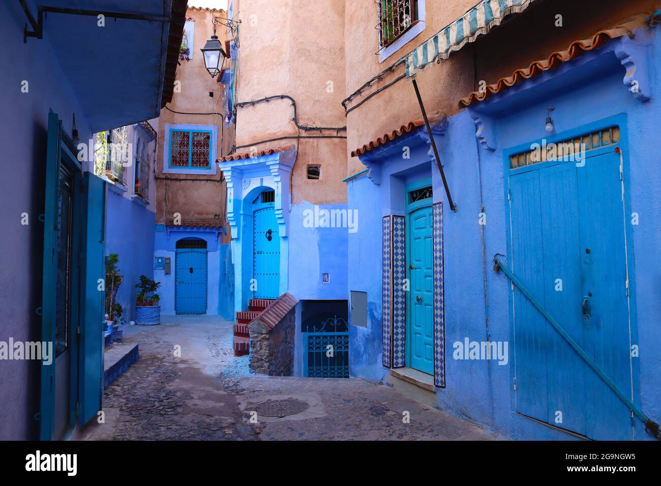 CHEFCHAOUEN, MOROCCO - Jul 10, 2021: The beautiful blue medina of ...