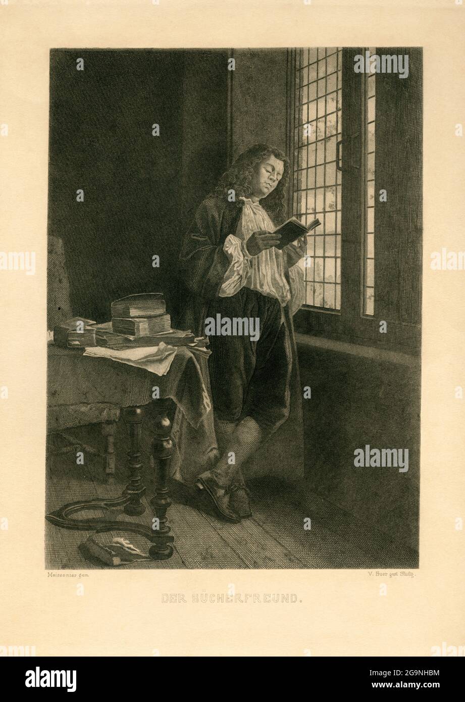 Der Bücherfreund ( the book-lover ), steel engraving from Veit Froer ...