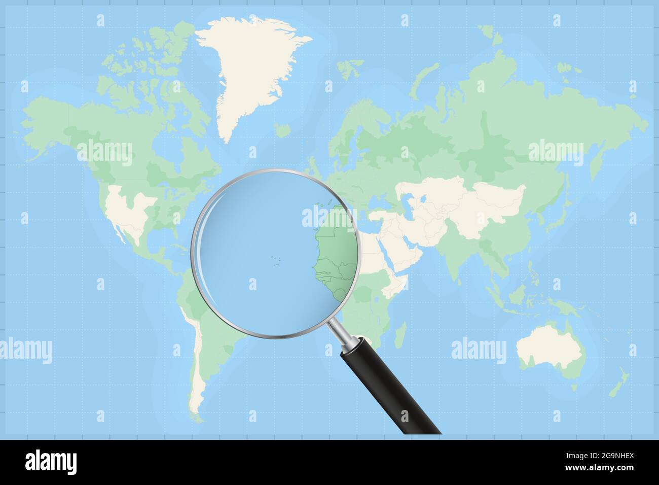 Map of the world with a magnifying glass on a map of Cape Verde ...
