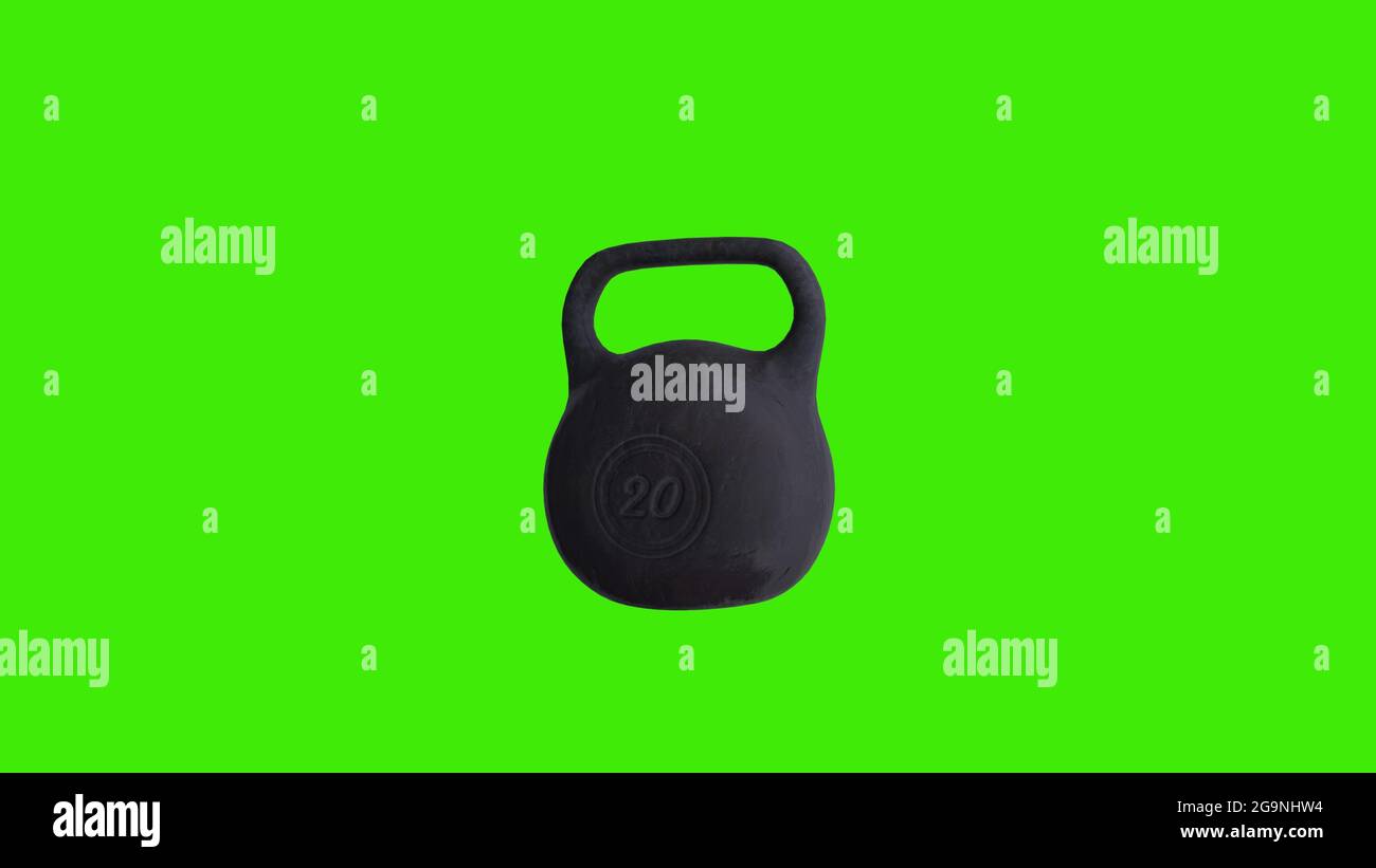Gym kettlebell on a green screen - chromakey background. 3d rendering ...